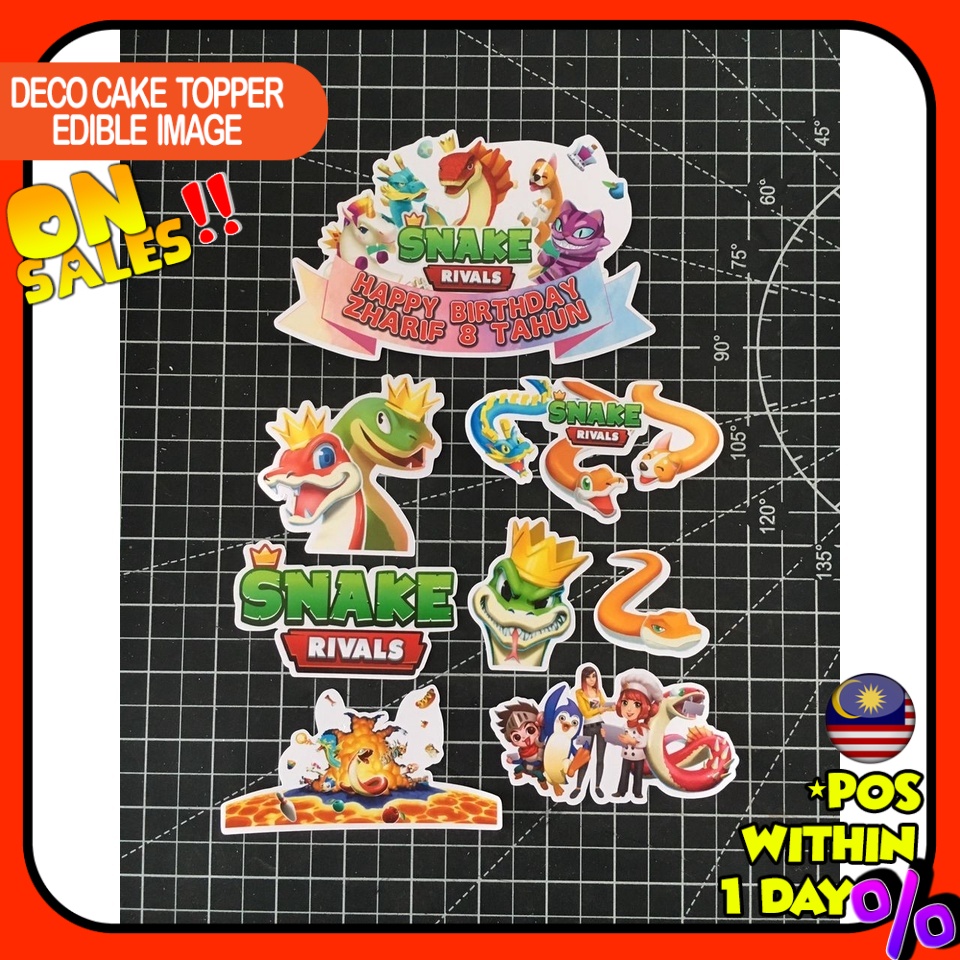 [CUSTOM NAME] Happy Birthday Cake Topper Snake Rivals Decoration Set ...