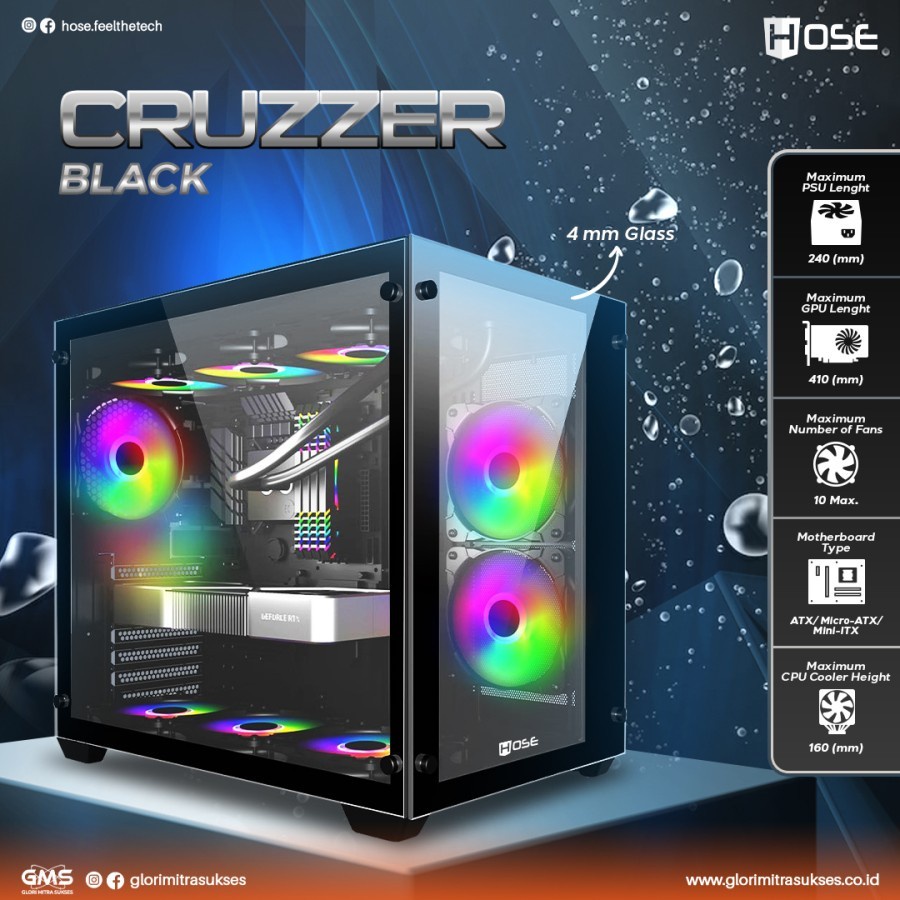 Pc Casing Gaming Hose Cruzzer Black & White - Mid Tower | Shopee Malaysia