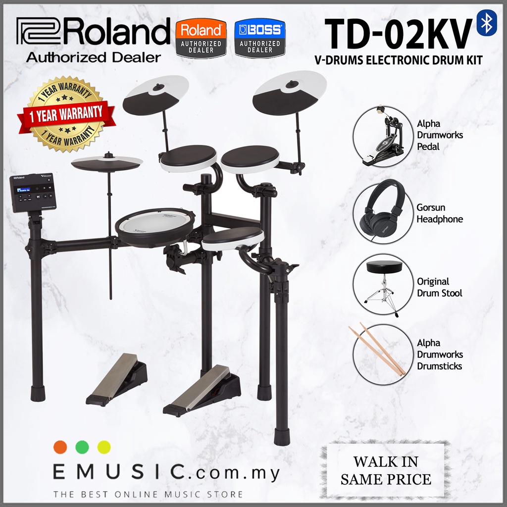 Roland TD-02KV V-Drums Electronic Drum with Headphone Stool Drumsticks ...