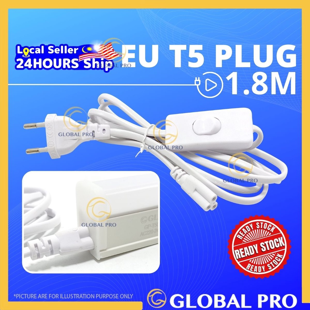 1.8M 3 Pins EU Switch Cable Wire LED T8 / T5 Connector 3 Pin Lamp ...