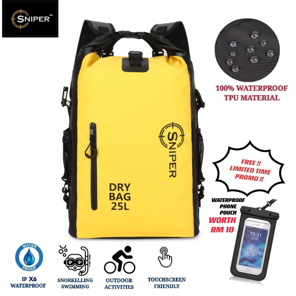 [IPX6] SP024) HIGH QUALITY LARGE 25L SNIPER WATERPROOF BACKPACK DRY BAG OUTDOOR /CYCLING ...
