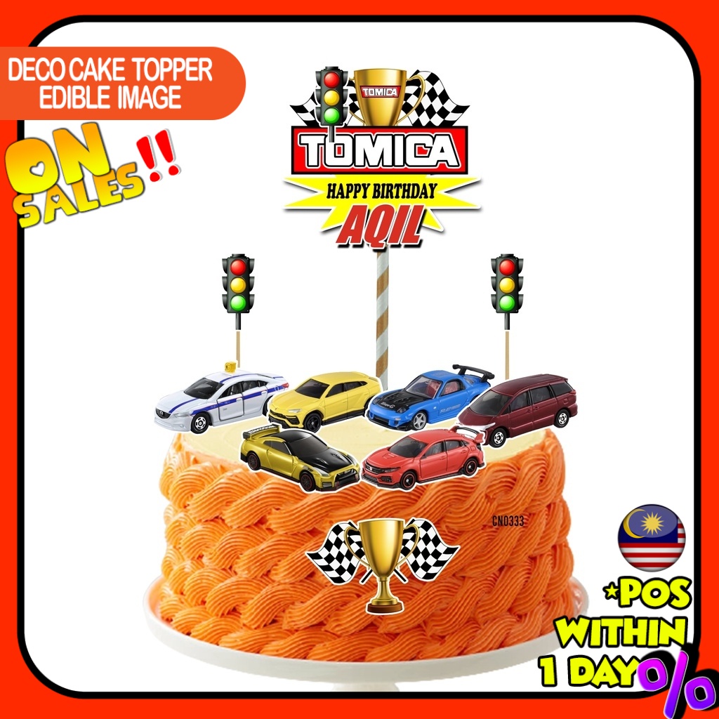 [CUSTOM NAME] Happy Birthday Cake Topper Tomica Decoration Set Party ...
