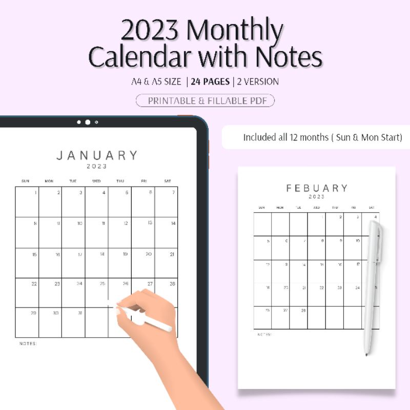 2023 Monthly Calendar with Notes | Calendar Template | Printable ...