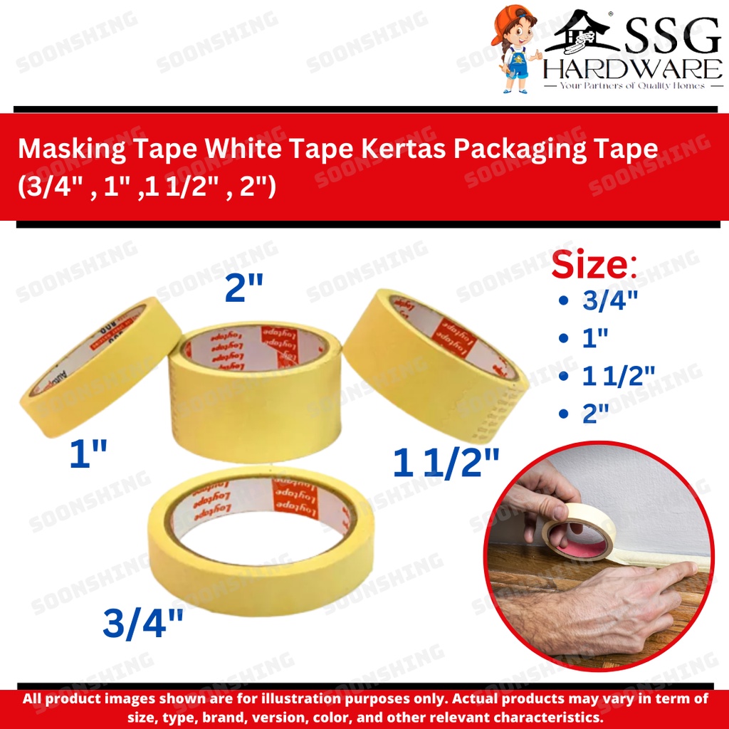 MASKING TAPE SIZE AVAILABLE Tape Kertas Packaging Tape kuning tape ...