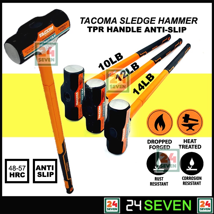 HEAVY DUTY TACOMA SLEDGE HAMMER WITH TPR ANTI SLIP HANDLE 10LB (21000N ...