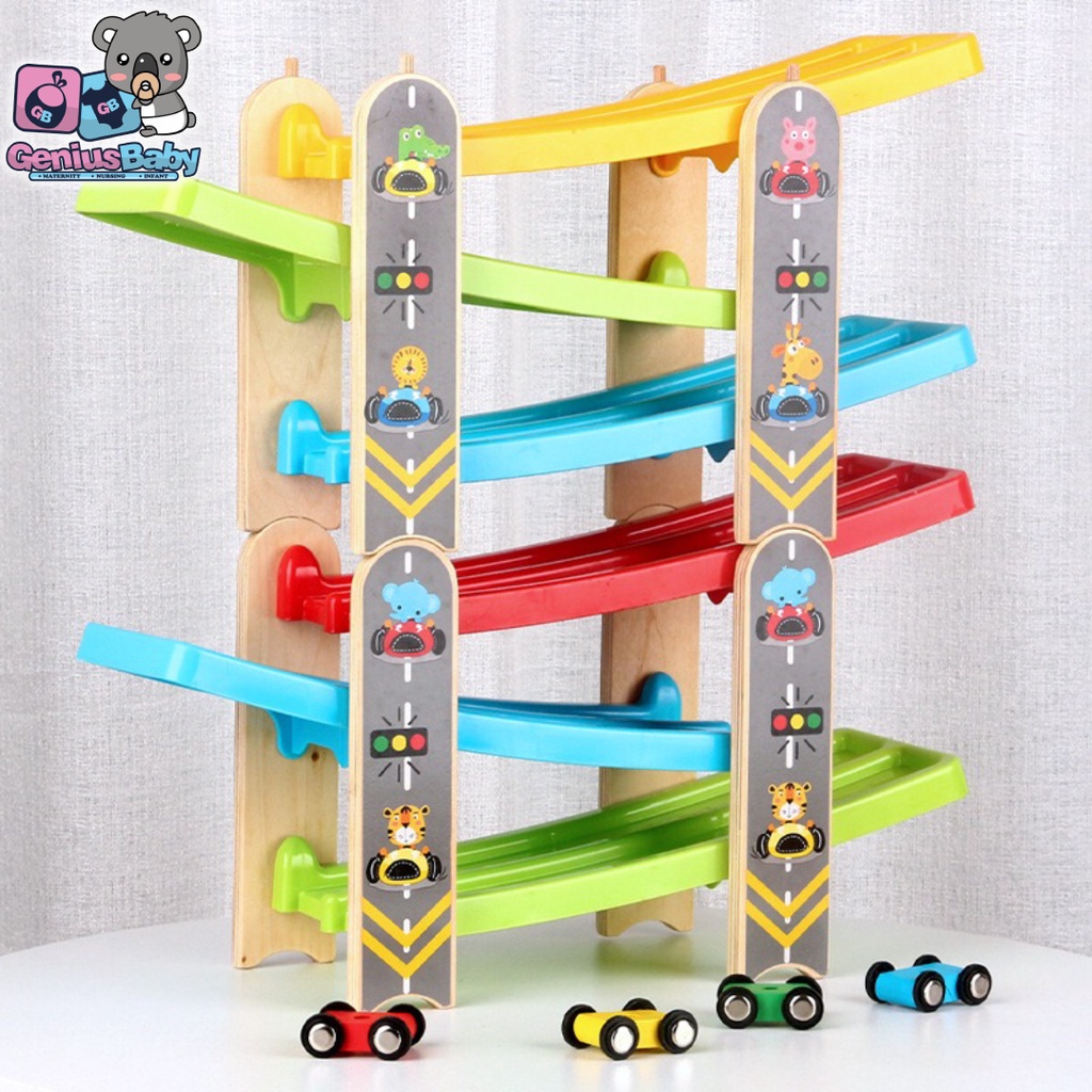[ Genius Baby House ] Kids Wooden Toy Stackable Rail sliding Car ...