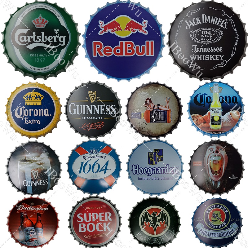 Whiskey/Beer/Wine Bottle Cap Metal Tin Signs Plaques Home Pub Bar Wall ...