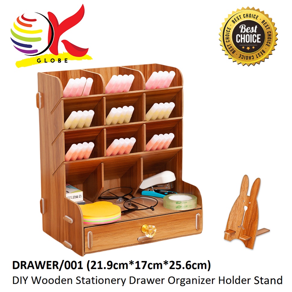 DIY WOODEN STATIONERY FILE RACK DESKTOP DRAWER ORGANIZER PEN PENCIL ...