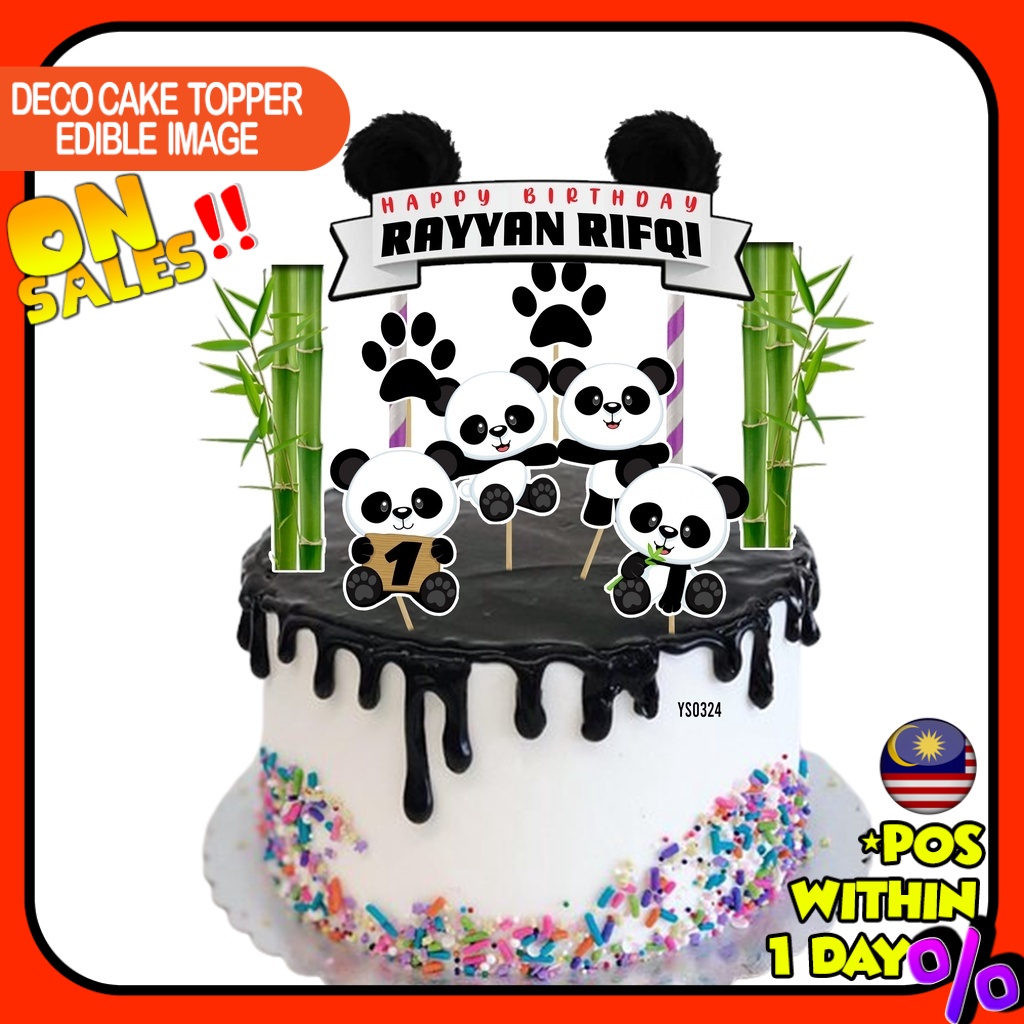 [CUSTOM NAME] Happy Birthday Cake Topper Baby Panda Decoration Set ...