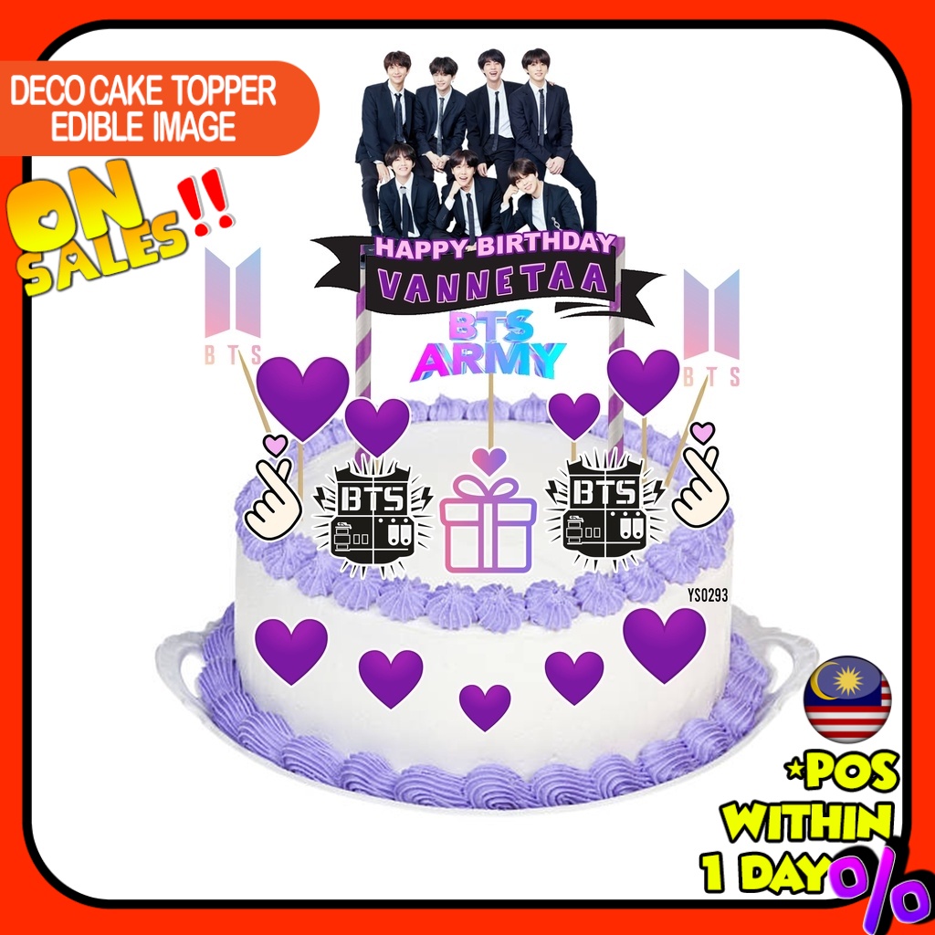 [CUSTOM NAME] Happy Birthday Cake Topper BTS Decoration Set Party ...