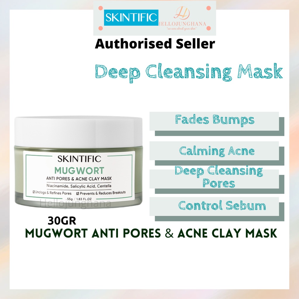 SKINTIFIC MUGWORT ANTI PORES & ACNE CLAY MASK 55g | Shopee Malaysia