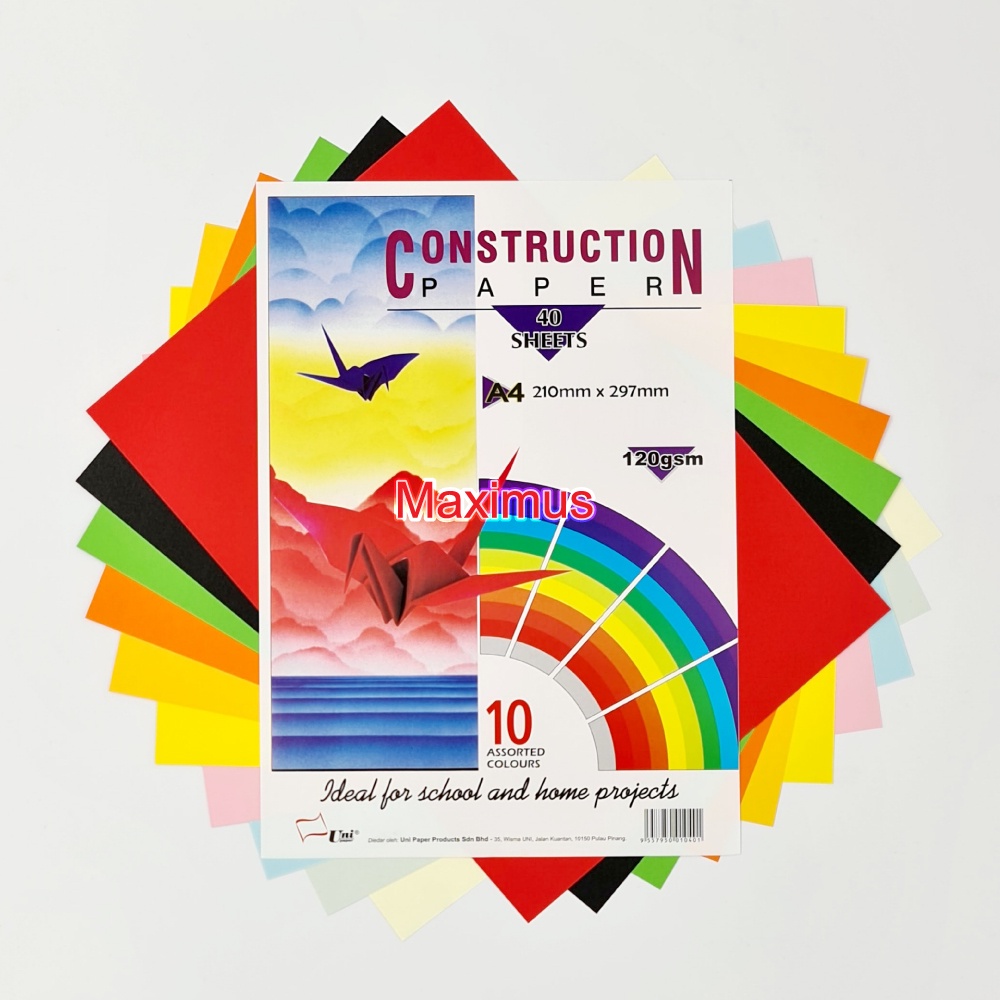 Uni Paper Construction Color Paper Card A4 120gsm 40 sheets (10 ...
