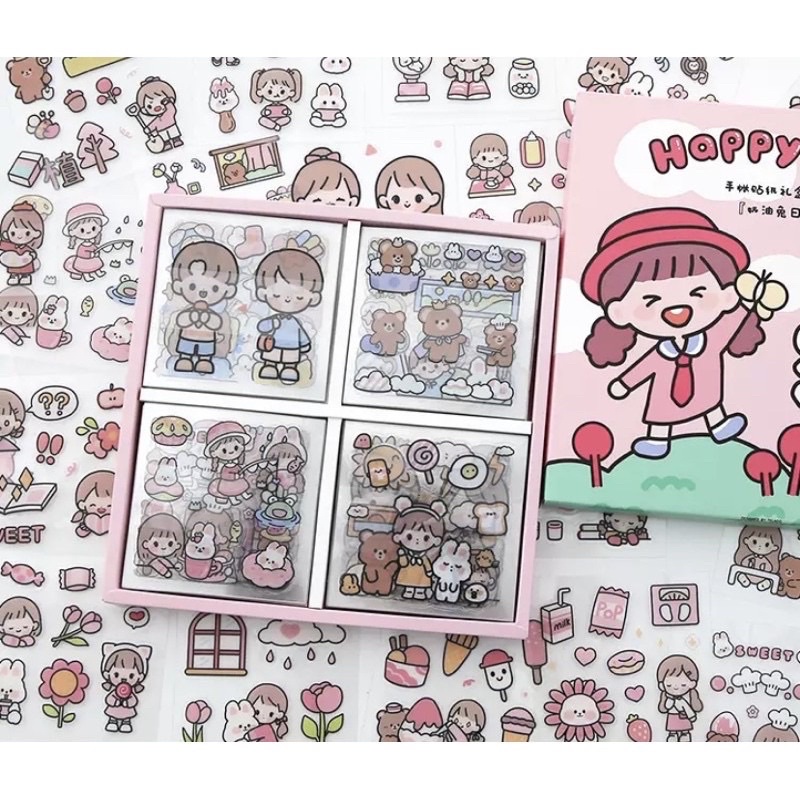 Sticker box of 100 cute HappyDay stickers | Shopee Malaysia