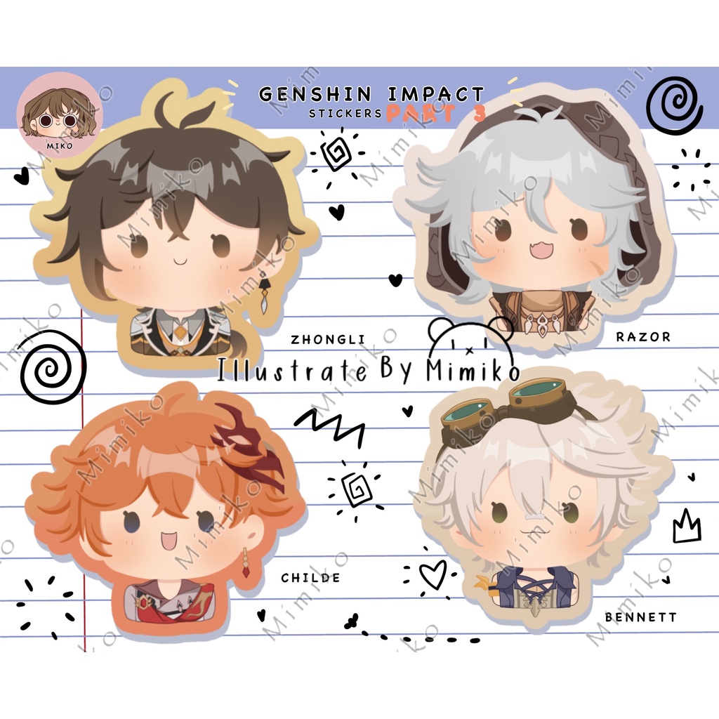 Genshin impact Sticker Zhongli Razor Childe Bennett Die Cut Sticker ...