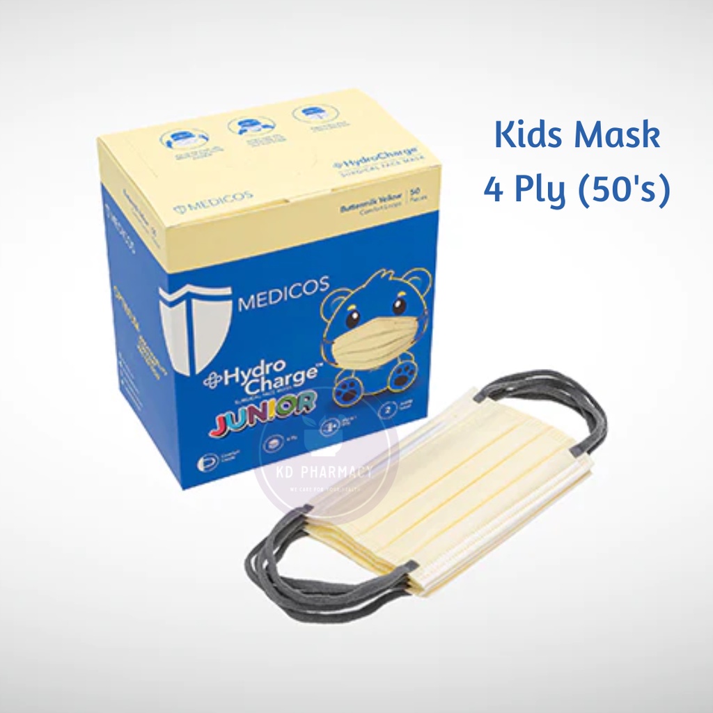Medicos Hydro Charge Junior Surgical Kids Face Mask 4 Ply 50pcs ...