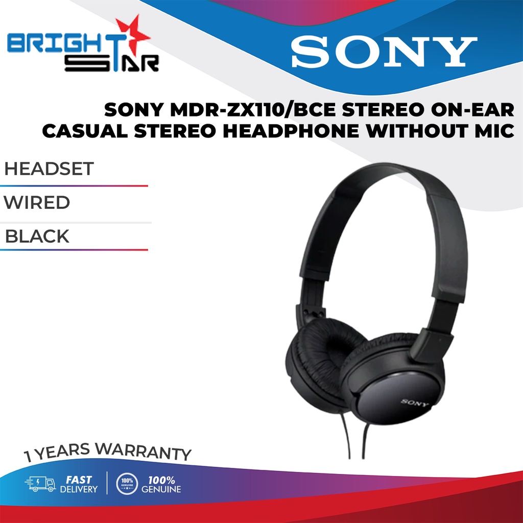 SONY MDR-ZX110 STEREO ON-EAR CASUAL STEREO WIRED HEADPHONE | Shopee ...
