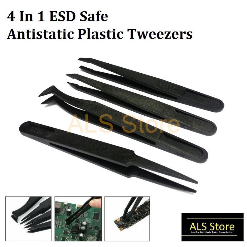 4 In 1 ESD Safe Anti-Static Plastic Tweezers For PCB Repair Electronic ...