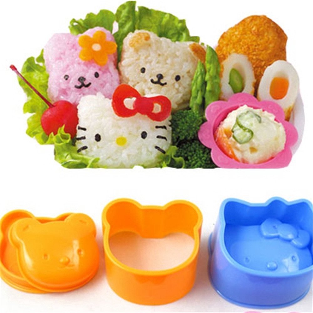 3pcs Plastic DIY Cute Cartoon Sushi Bear Rabbit Rice Ball Mold | Shopee ...