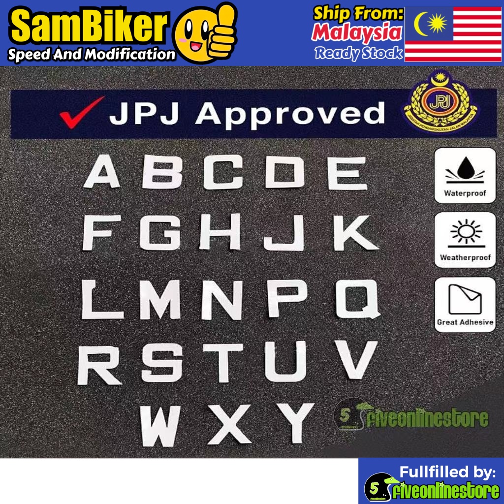 (Approved) Number Plate Sticker Motorcycle White A-Z / 0-9 Sticker ...