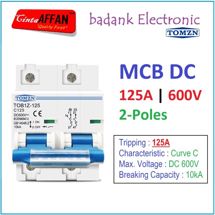 Mcb DC C125 125A 600V 2P Circuit Breaker Solar PV Solar Panel PLTS ...