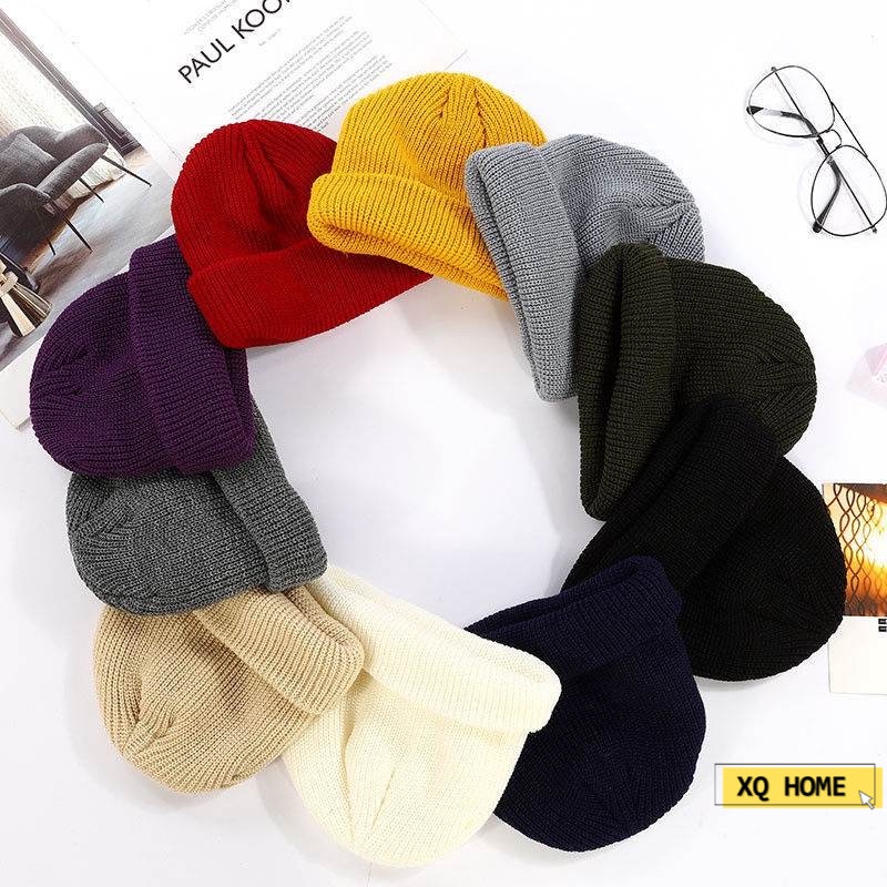Beanie Hat Topi Streetwear Unisex Knitted Skullcap Hat Binnie Cap Roll ...