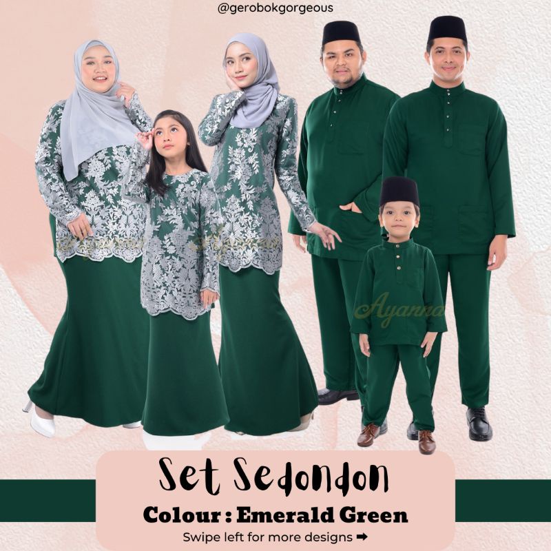 Baju Raya Sedondon Tema Warna Emerald Green (Hijau) Set Family Ayah Ibu ...