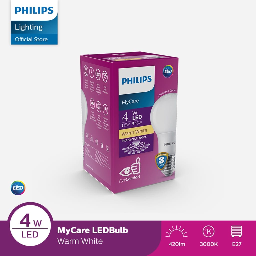 Philips MyCare LEDBulb 4W E27 3000K 230V Yellow Lamp Guaranteed | Shopee Malaysia