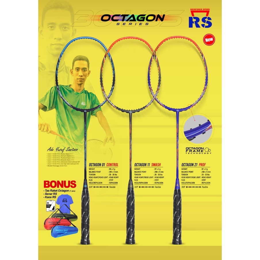 Badminton Racket RS AG OCTAGON 01 CONTROL 11 SMASH 12 SPEED POWER 21 ...
