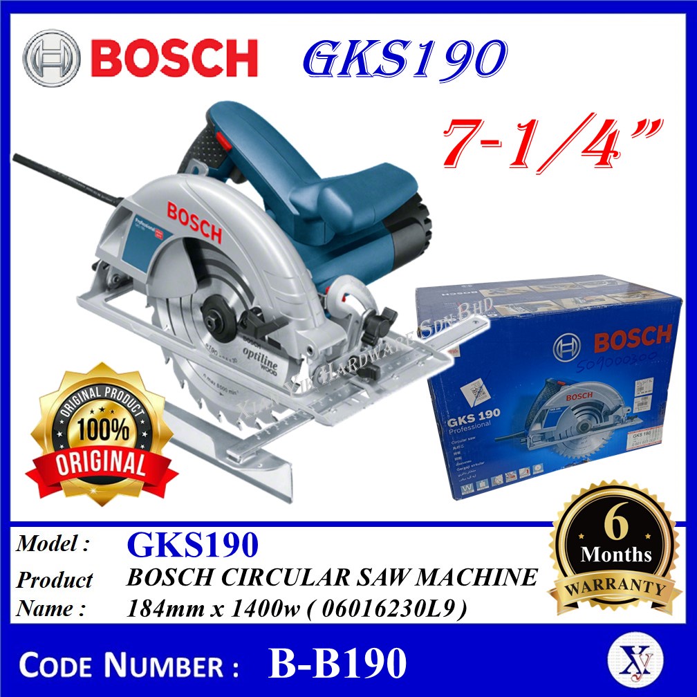 B-B190 (GKS190) 7-1/4" BOSCH CIRCULAR SAW MACHINE 184mm x 1400w ...