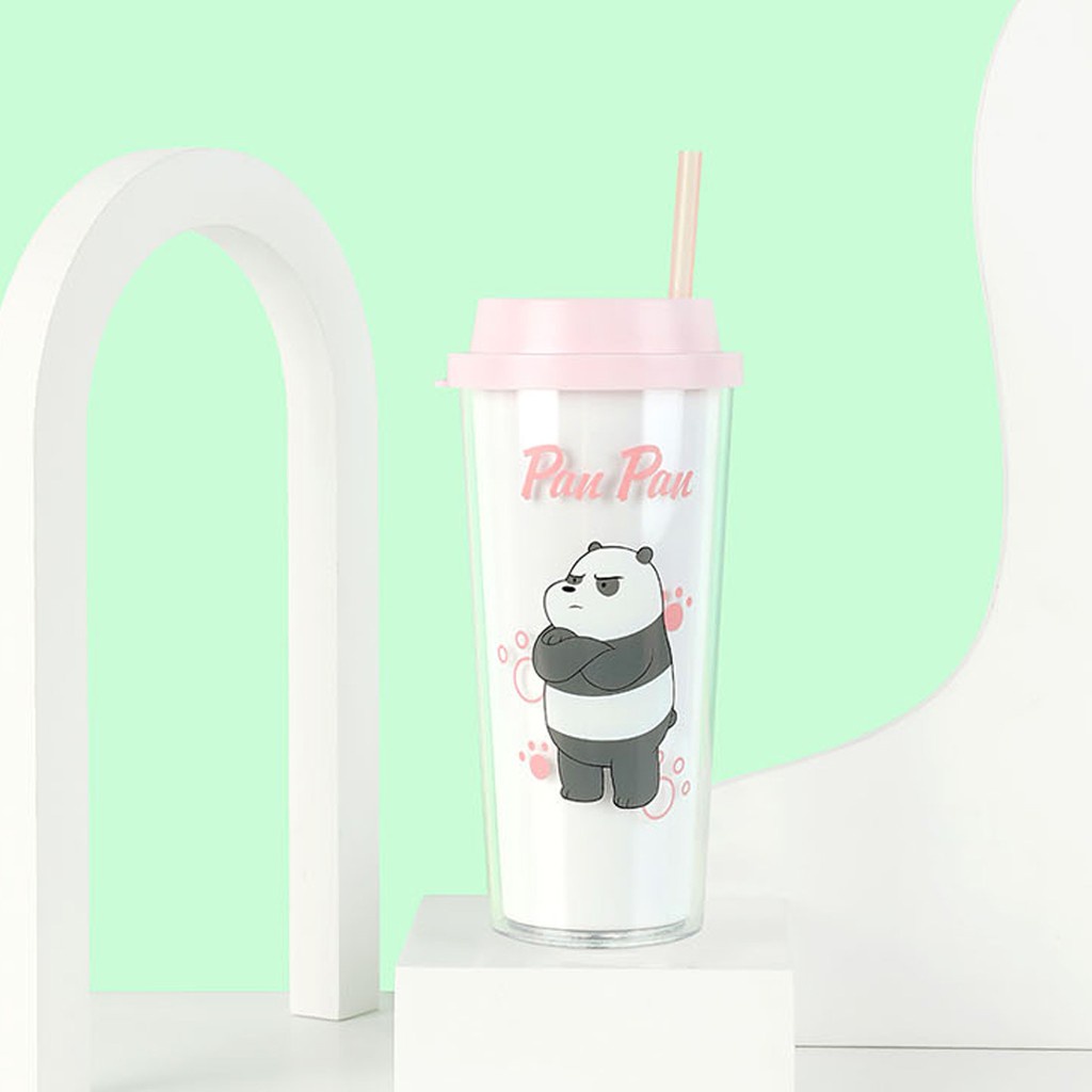 Miniso Plastic Straw Drinking Bottle We Bare Bear Tumbler Bottle 640ml ...