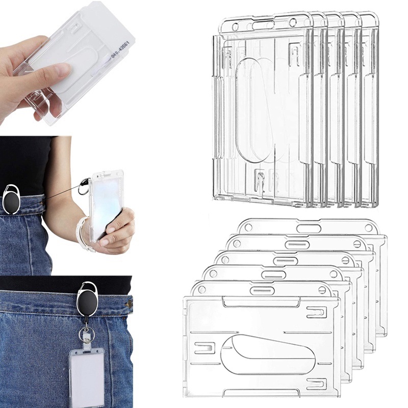 Double-Sided Thumb Push Slot Pass Access Card Cover Case Transparnt ...