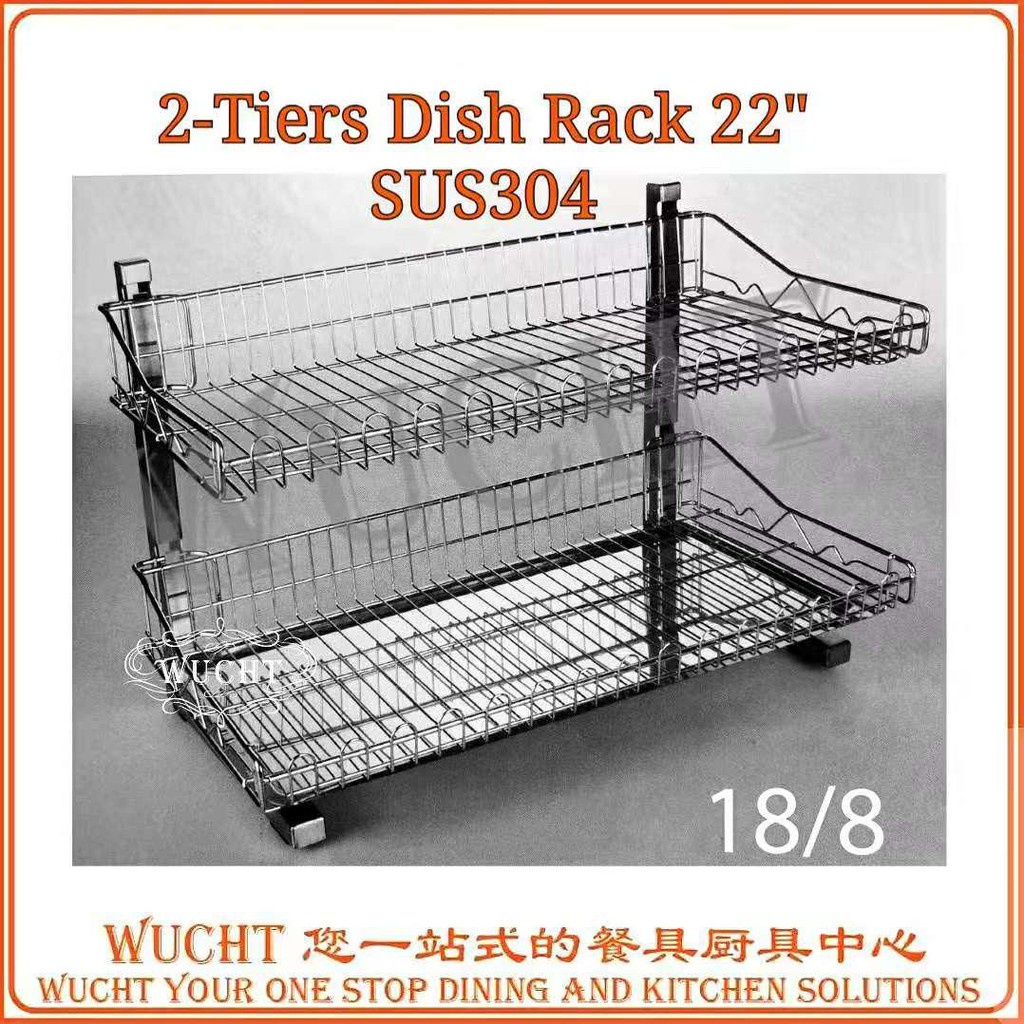【WUCHT】DISH RACK 2 TIERS FLAT SHELF / STAINLESS STEEL SUS304 DISH RACK ...