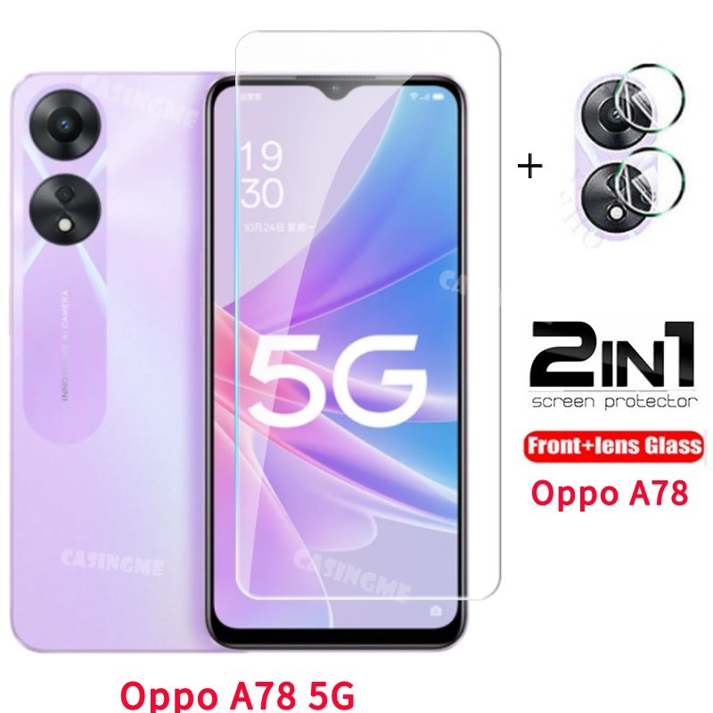 Oppo A78 5G Flim 2 in 1 Full Cover Tempered Glass For Oppo A78 A58 A57 ...