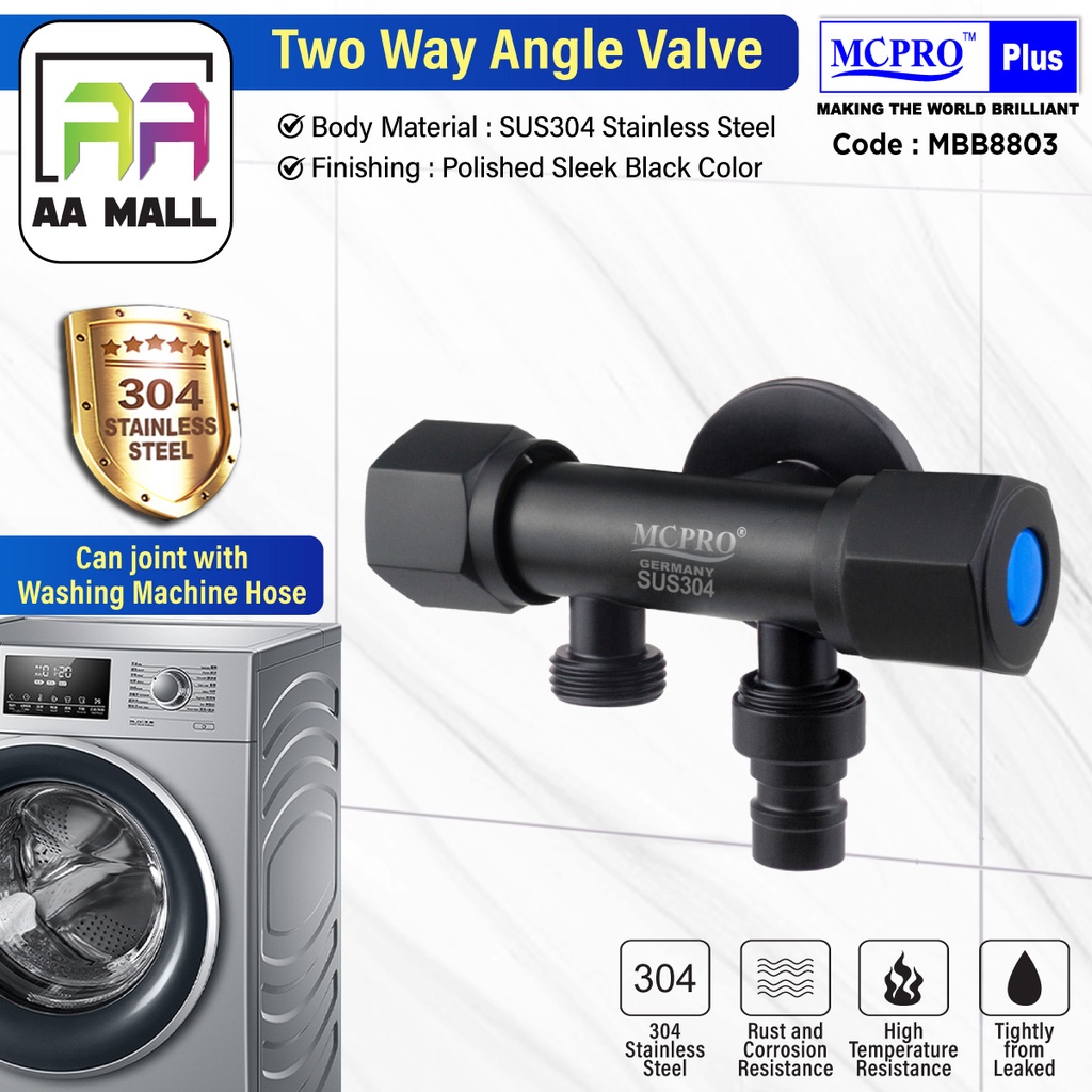 MCPRO SUS304 Stainless Steel BLACK HEXAGON Two Way Angle Valve With ...