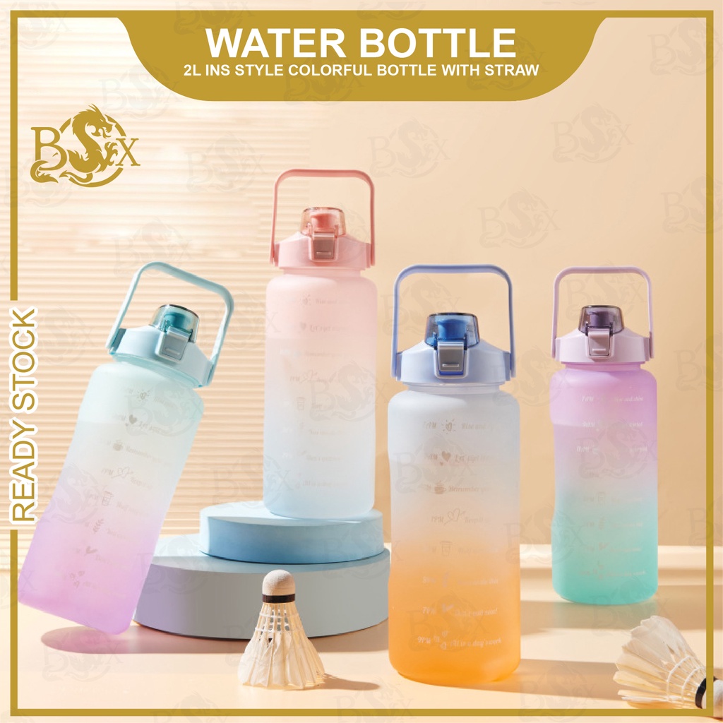 2000ml Water Bottle with Straw Cute Portable Scale Bottle for Water Outdoor Travel Kettle for ...
