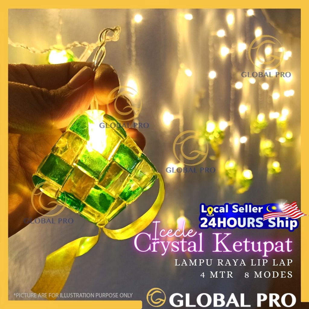 RAINDROP LIGHT 96L Crystal 3D Ketupat Fairy Light Plug Lampu Raya Lampu ...