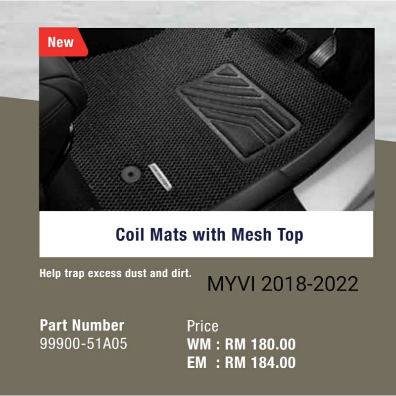MYVI coil mats with Mesh top,100% Original PERODUA gear up items,📢Ready ...