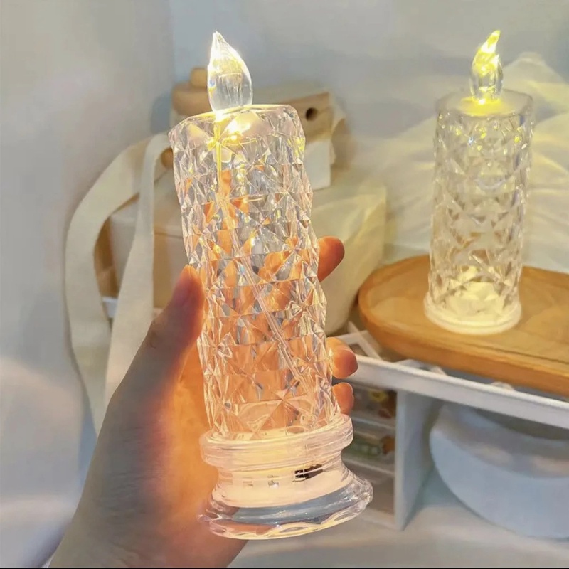 LED Electronic Acrylic Candle Light / Rose Pattern Refraction Candle ...