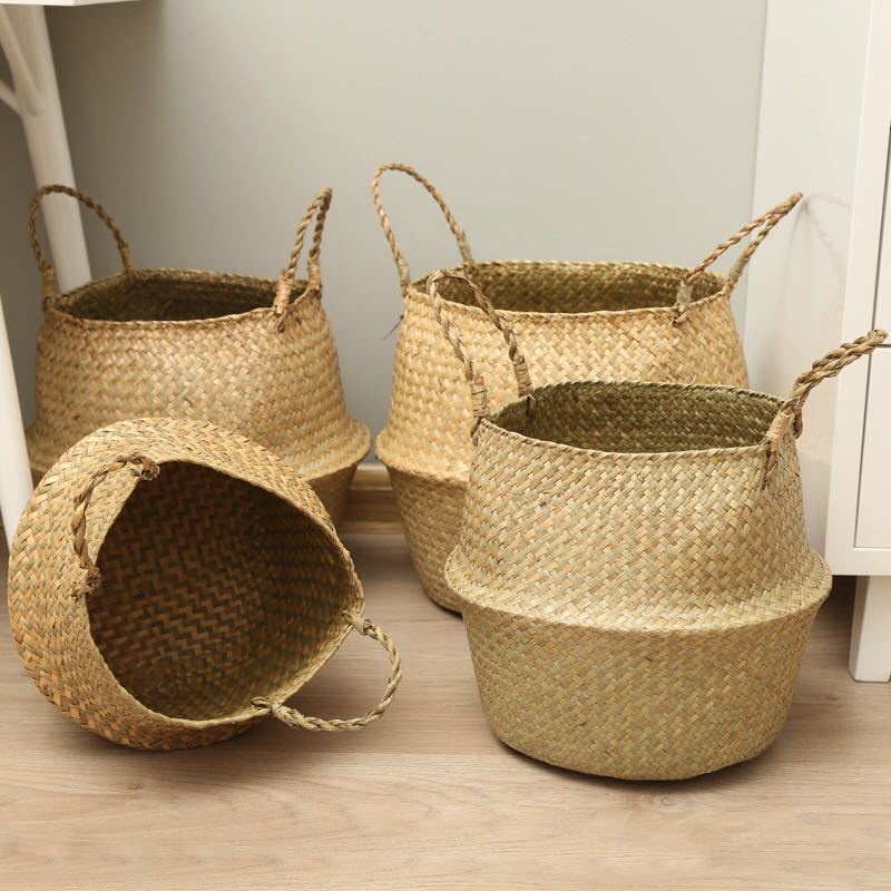 Nordic flower basket hand-held woven basket flowerpot straw bamboo ...