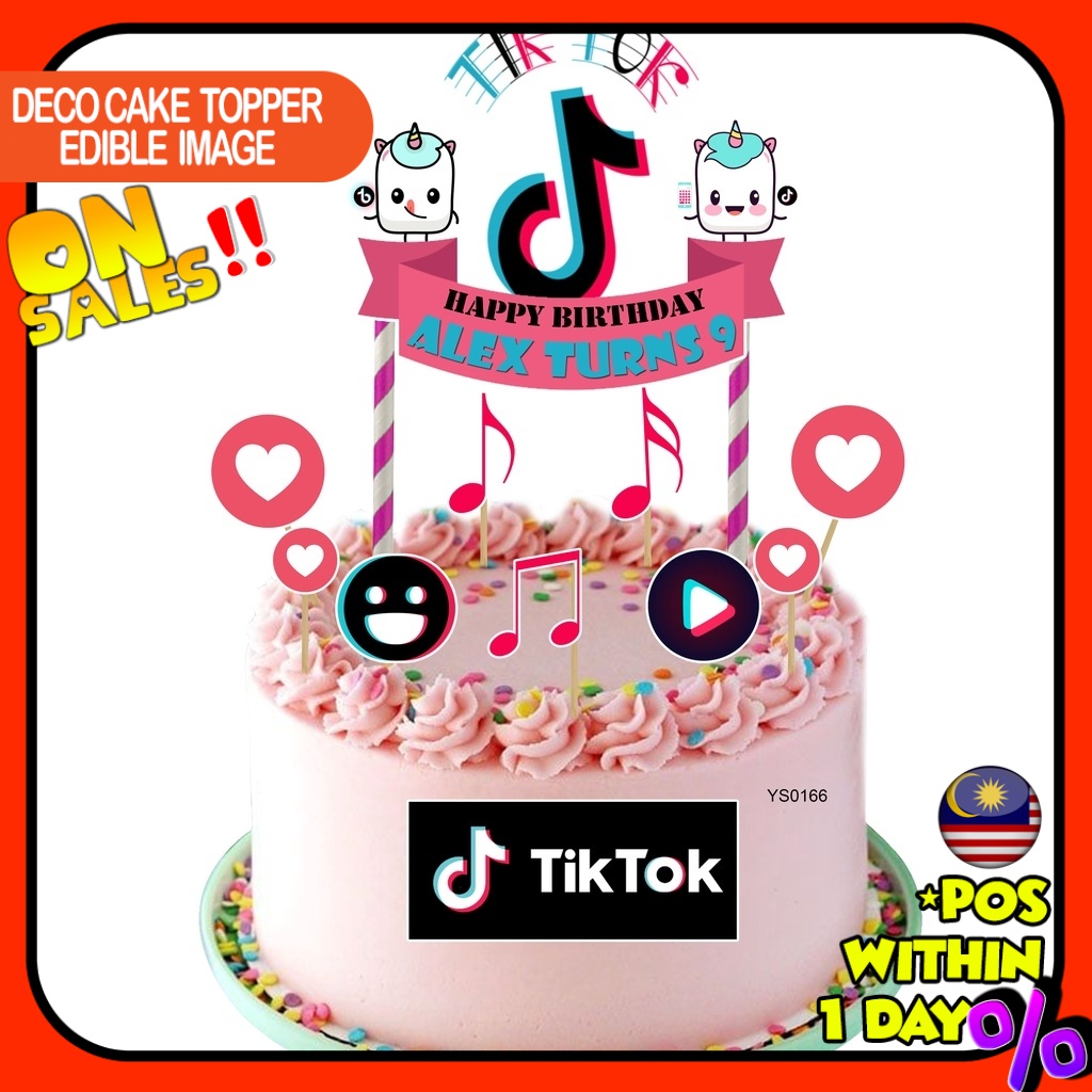 [CUSTOM NAME] Happy Birthday Cake Topper TikTok Decoration Set Party ...