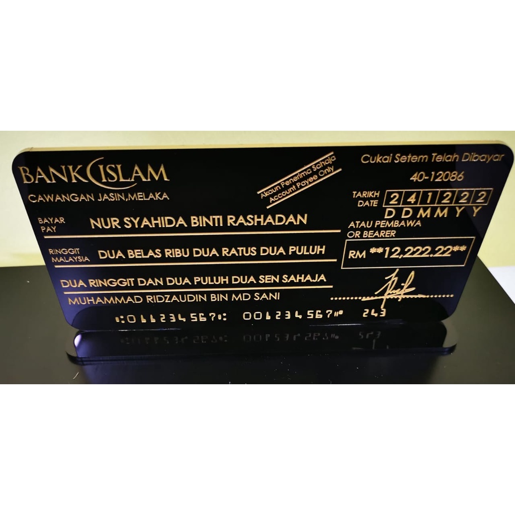 Replika check, mockup cheque, cheque (plate clear tulisan putih ...