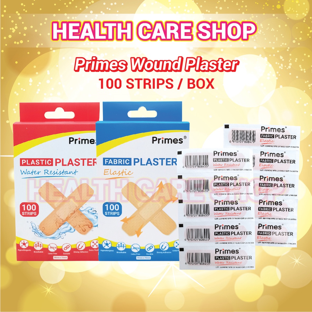 Primes Plastic(Water Resistant) / Fabric (Elastic) Plaster 100strips ...