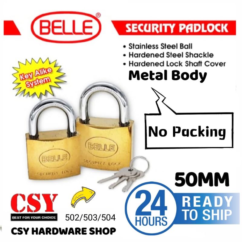 BELLE PAD LOCK 50MM KEY ALIKE (NO PACKING) | Shopee Malaysia