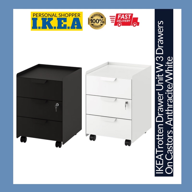 IKEA Trotten Drawer Unit On Castor Black Anthracite White Office Wheels ...