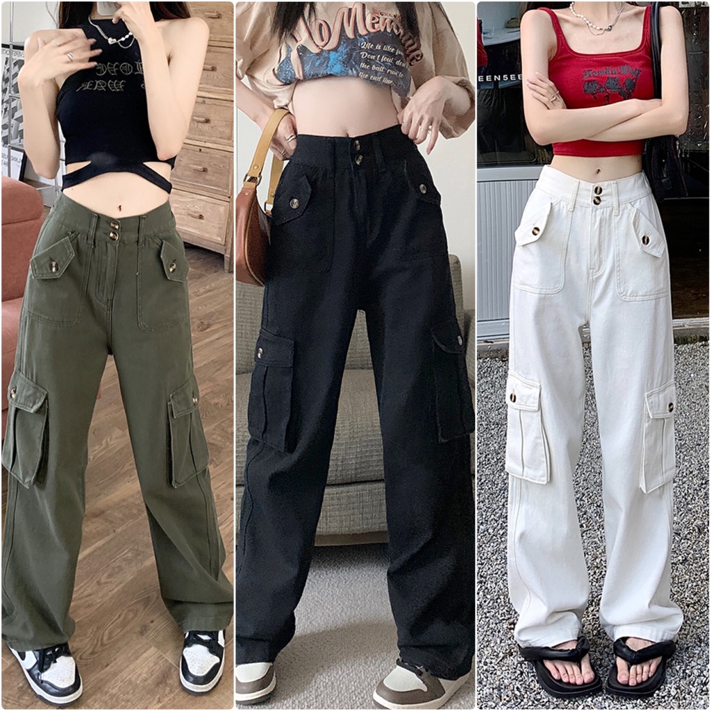 4-pocket cargo pants made of khaki material, wide leg, flat front ...