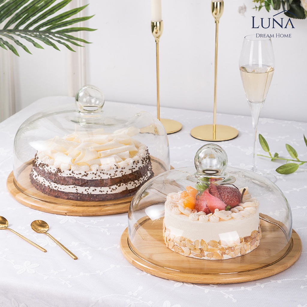 LUNA[Elegant Cake Platter with Glass Dome] Kek Bakery Wooden Wedding ...