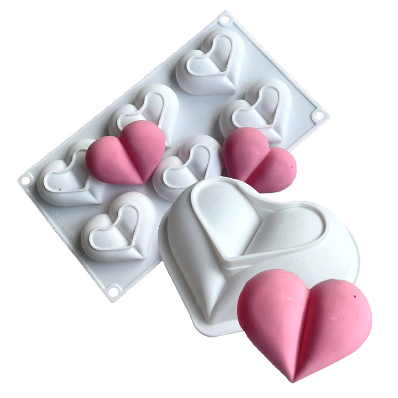 6 cavity Heart-Shaped Mousse Cake Silicone Mold 6-Inch Valentine's Day ...