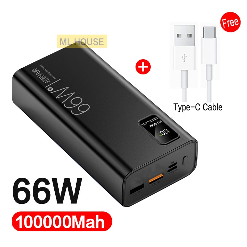 Bank kuasa 100000mAh Fast Charge Digital Display PowerBank PD 66W QC3.0 ...