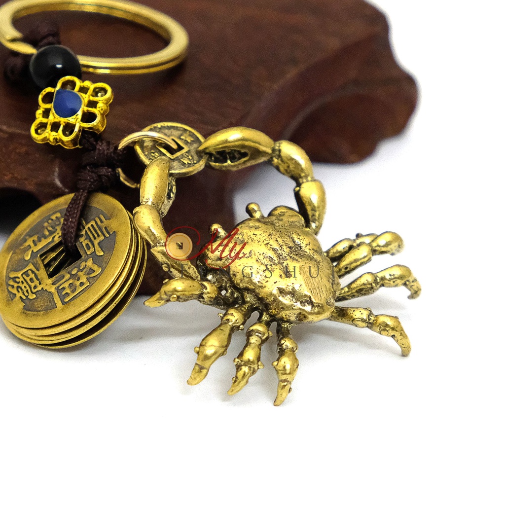 Feng Shui Brass Crab With Five 5 Emperors Brass Coins Keychain For ...