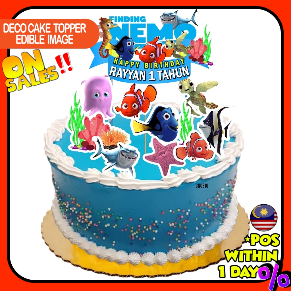 [CUSTOM NAME] Happy Birthday Cake Topper Finding Nemo Fish Decoration ...